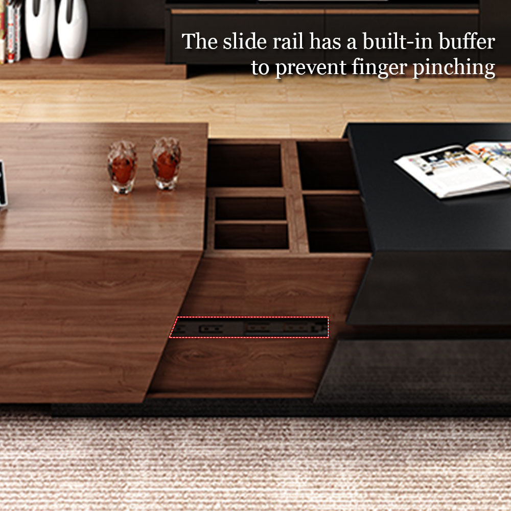 Modern Walnut & Black Extendable Coffee Table Expandable Design with ...