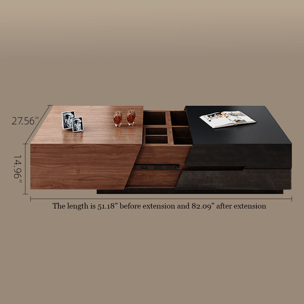Modern Walnut & Black Extendable Coffee Table Expandable Design with ...