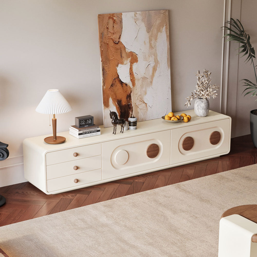 78.7" Contemporary Cream TV Console with Wooden Accents for Living Ro ...