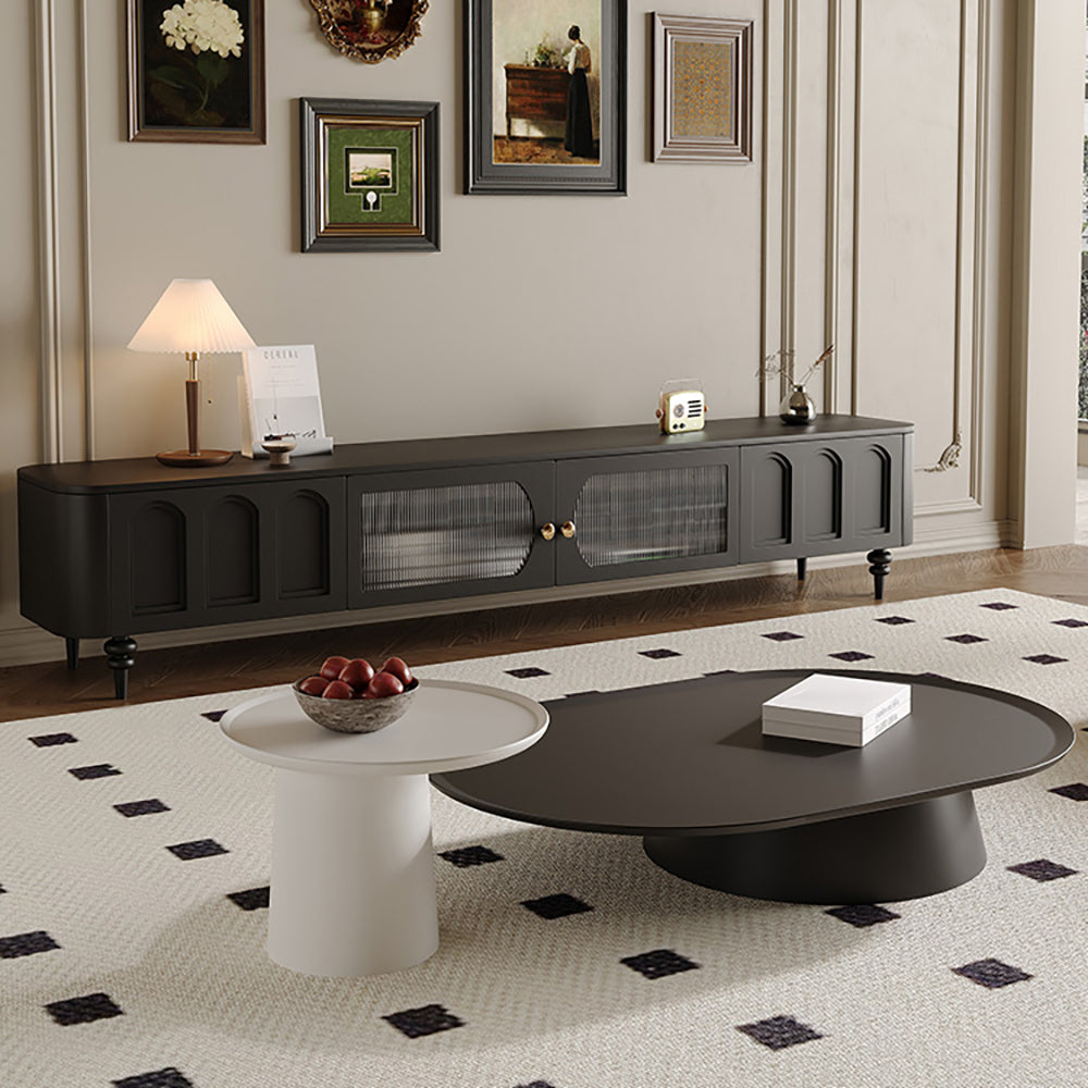 TV Stand Elegant Arch Design TV Console with Center Sliding Doors ...
