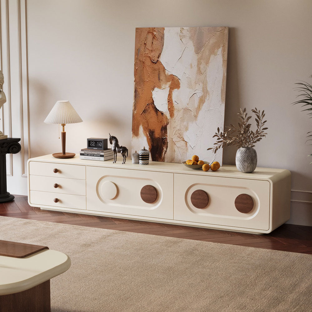 78.7" Contemporary Cream TV Console with Wooden Accents for Living Ro ...