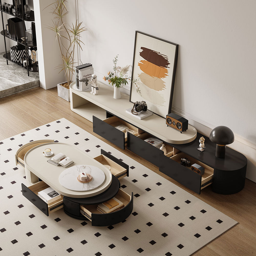 Modern Extendable TV Cabinet with Rounded Edges 3-Drawer Storage ...