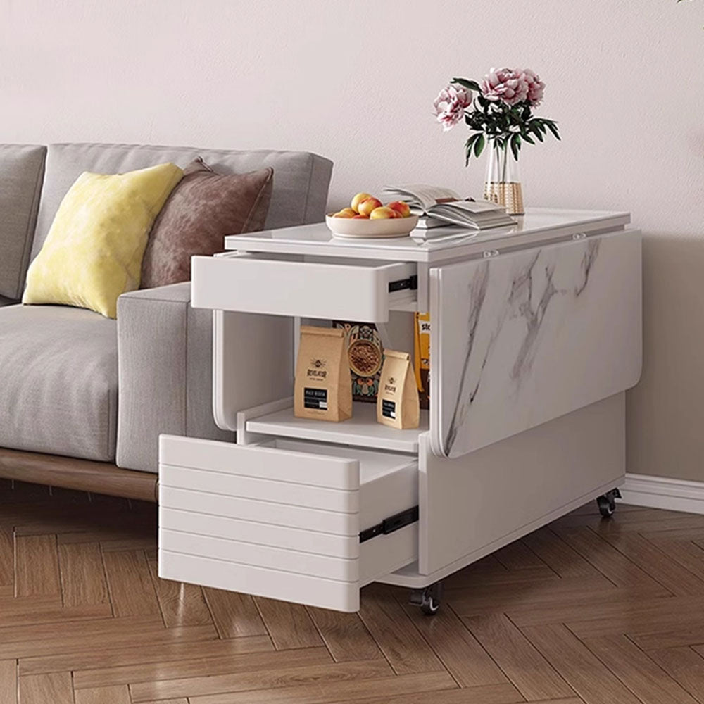 Modern Multifunctional Foldable Coffee Table with Wheels & 2 Stools ...