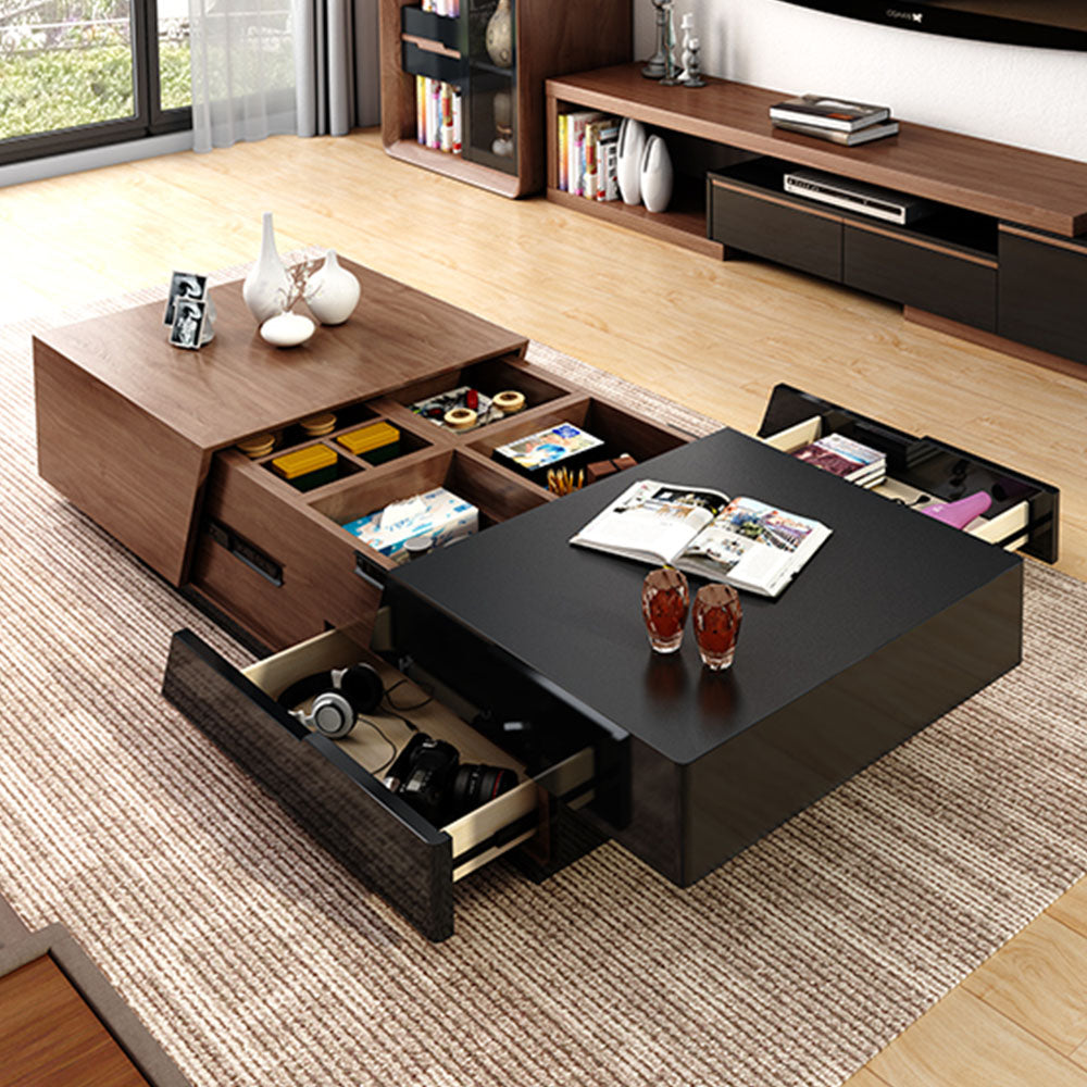 Modern Walnut & Black Extendable Coffee Table Expandable Design with ...